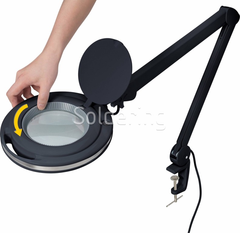 Stolná lupa s LED osvetlením, čierna, 127mm, svork | Soldering.sk